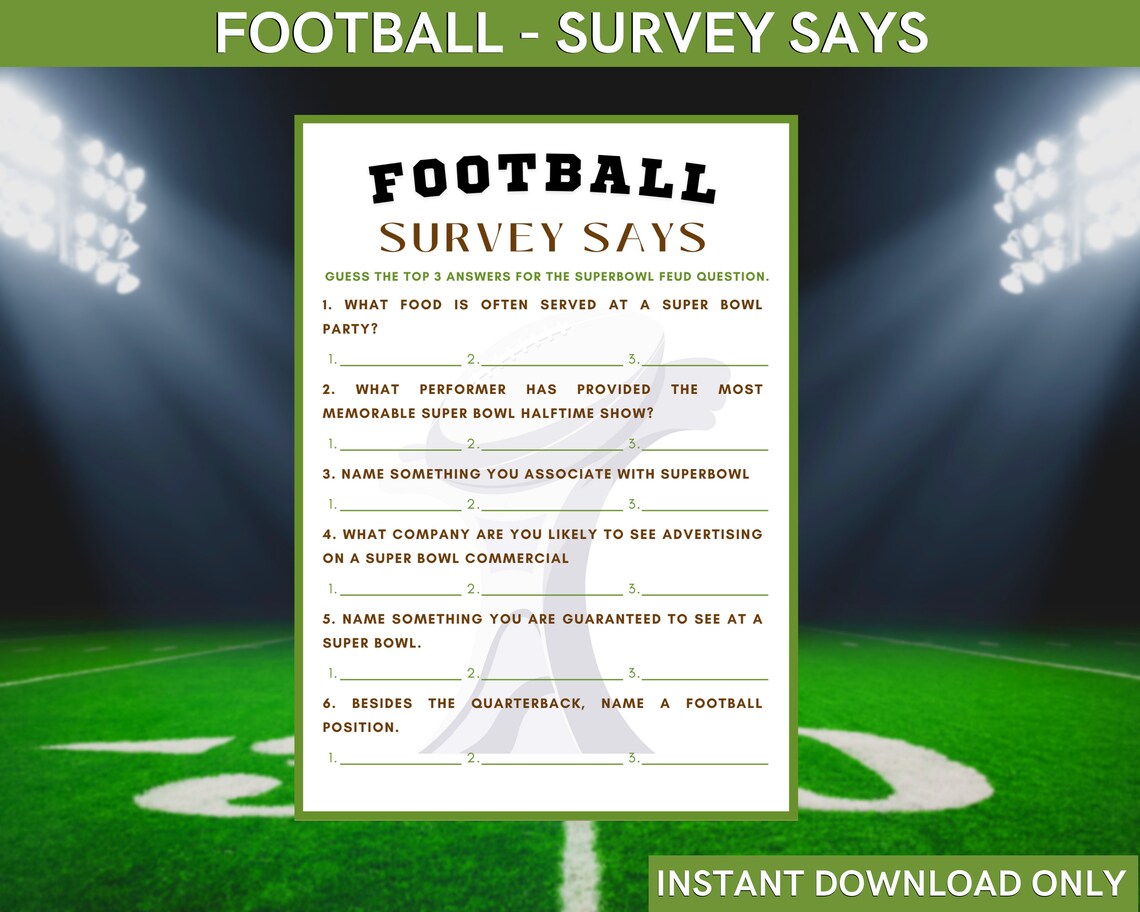Football Survey Says Game: Super Bowl Party Activity (instant Download ...