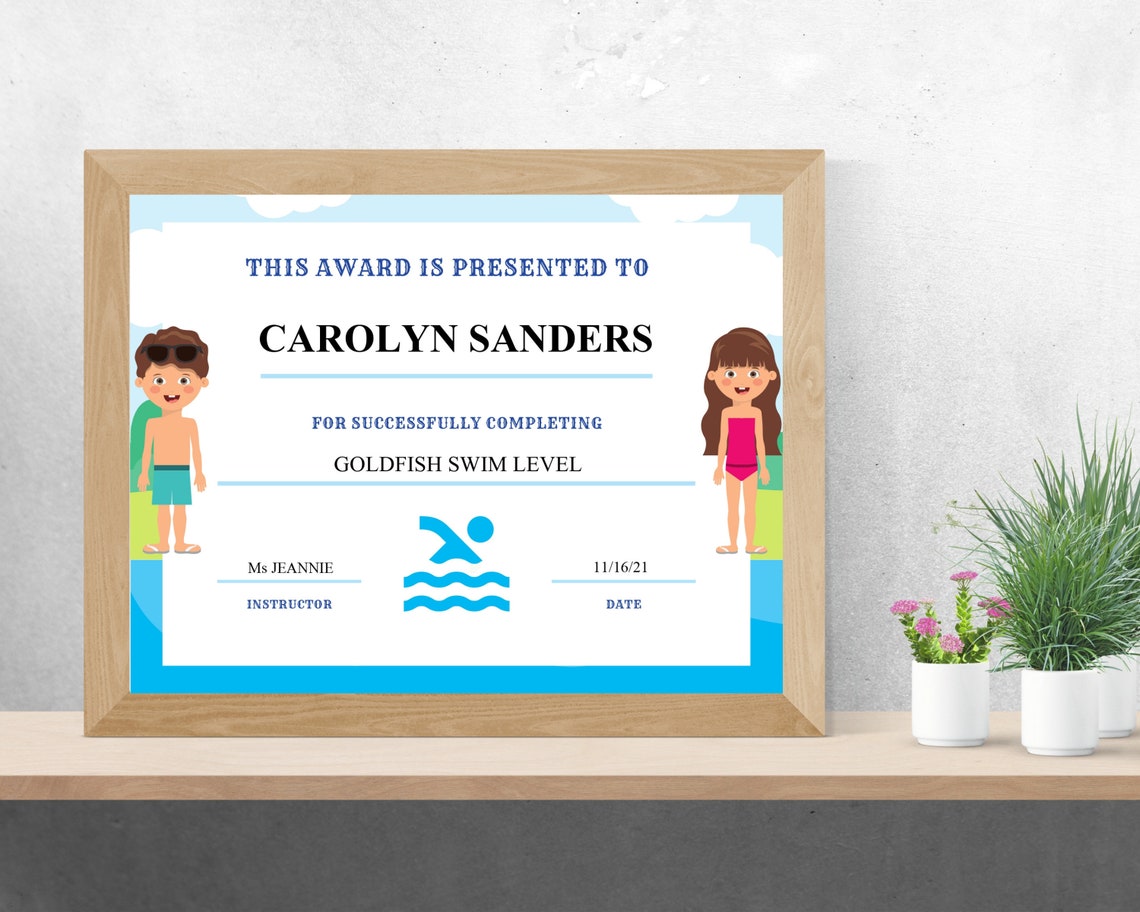 Swim Lesson Level Achievement Award or Certificate Printable - Etsy