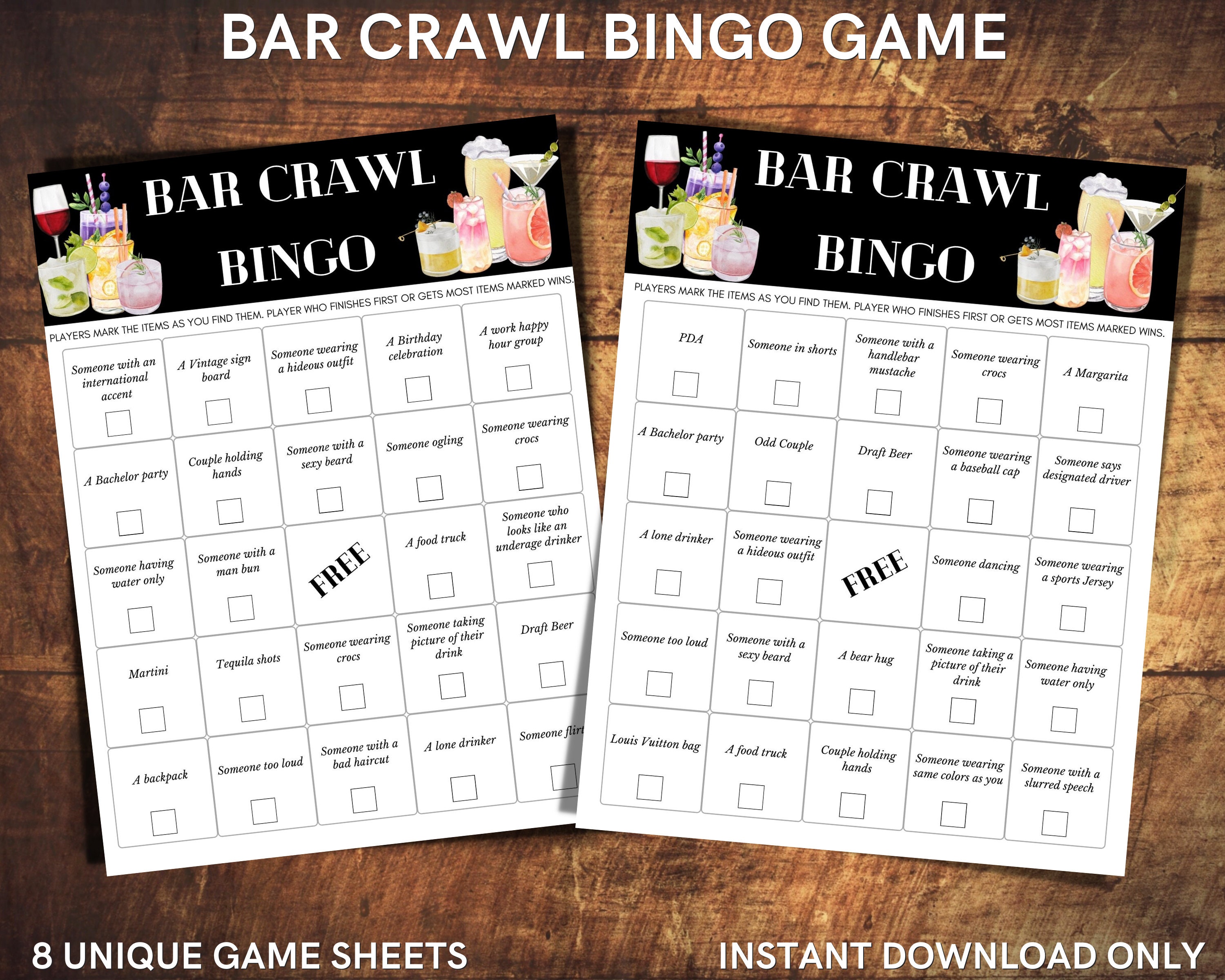 Bar Crawl Bingo Game For A Fun Drinking Activity Use For Etsy Bar Crawl Bingo Game For A Fun Drinking Activity Use For Etsy