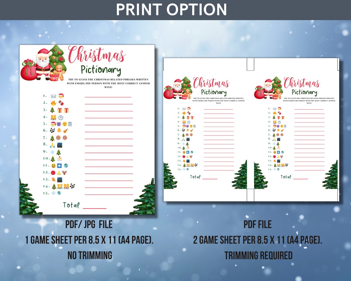 Kids Christmas Pictionary Game Printable Use for Holiday Fun | Etsy
