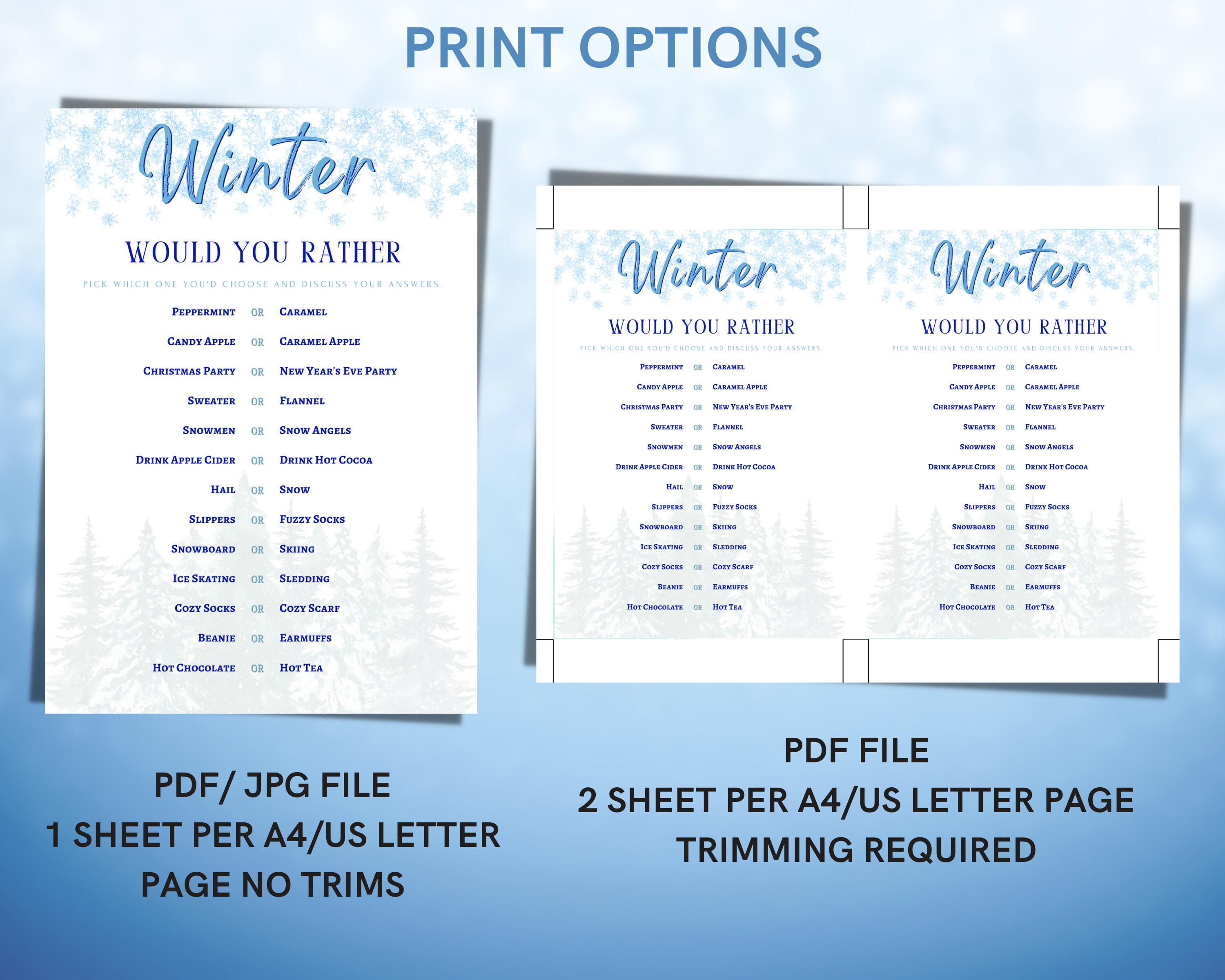 Fun Winter Would You Rather Game for Kid/ Family Activity - Etsy