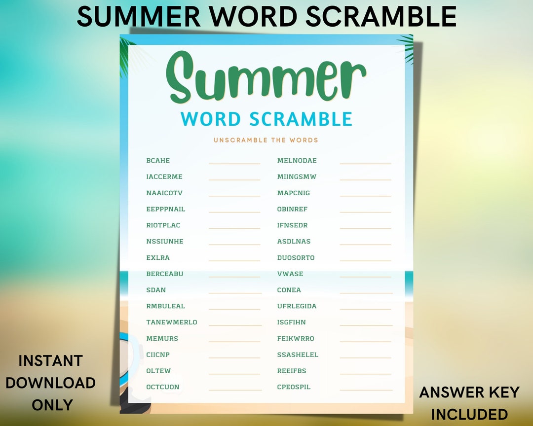 Summer Word Scramble Game Printable Use for Summer Beach - Etsy