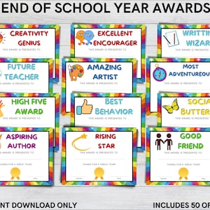End of School Year Awards Printable for Last Day of Class 50 - Etsy