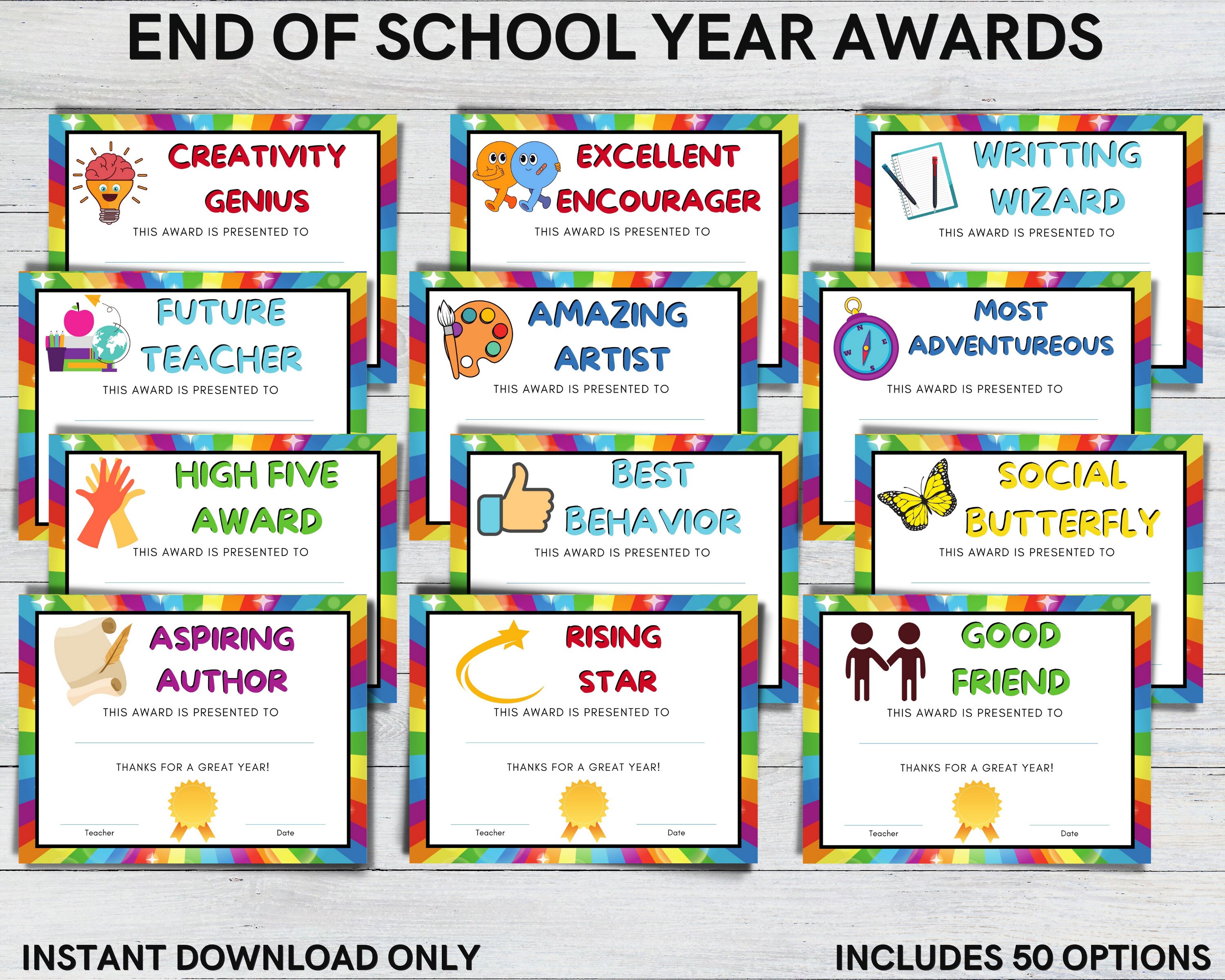 End Of School Year Awards Printable For Last Day Of Class 50 Etsy Canada