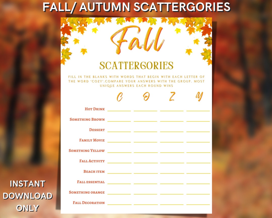 Fall/ Autumn Scattergories Game for Kids Teens & Adults Fun - Etsy