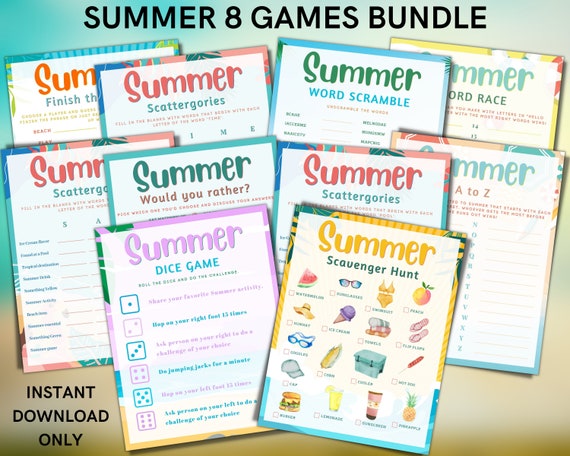 Summer Party Games Bundle Printable Use for Summer Beach | Etsy
