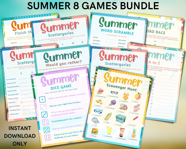 Summer Party Games Bundle Printable Use for Summer Beach | Etsy