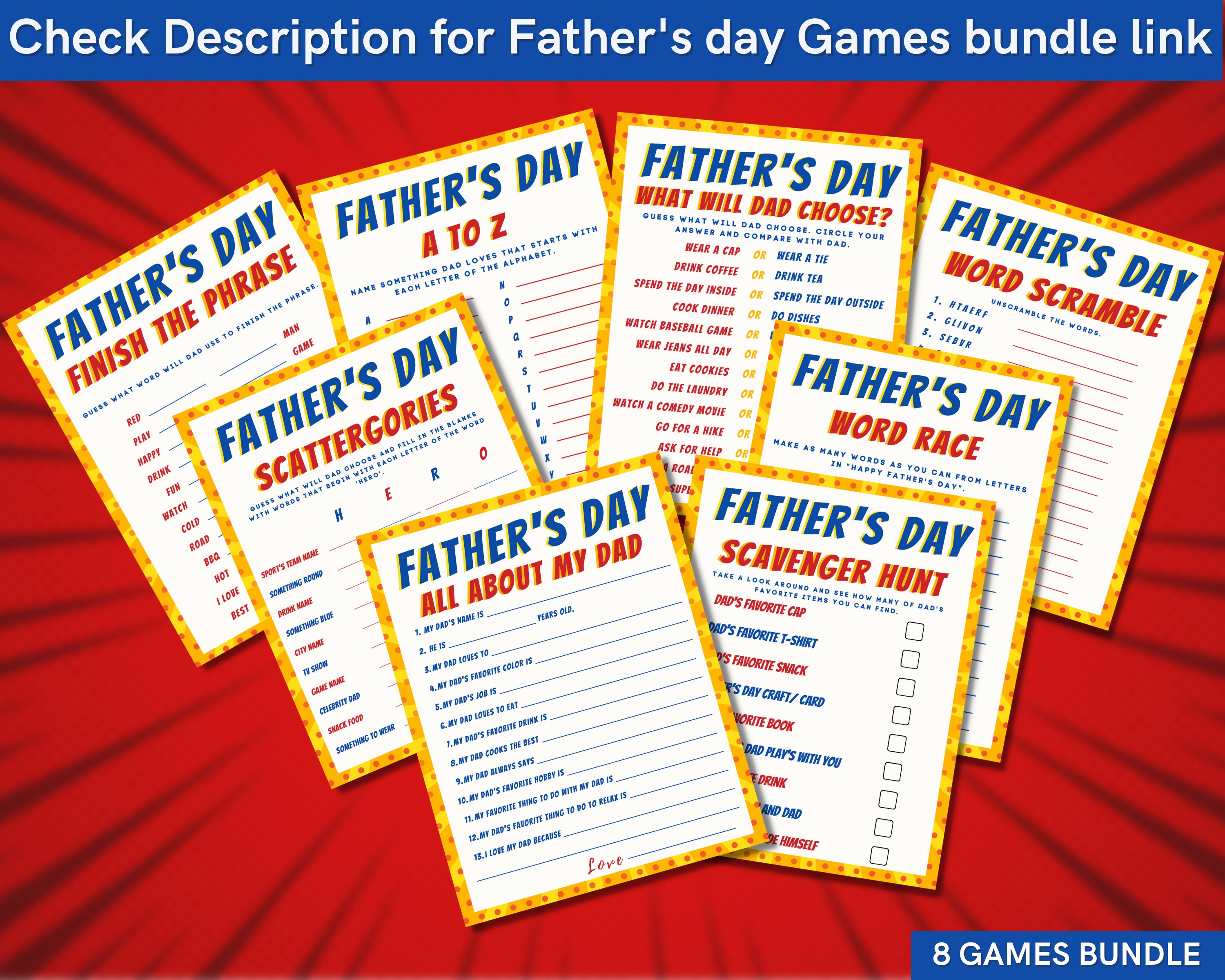 Father's Day Party Bingo Game Printable for Fun Activity - Etsy Canada