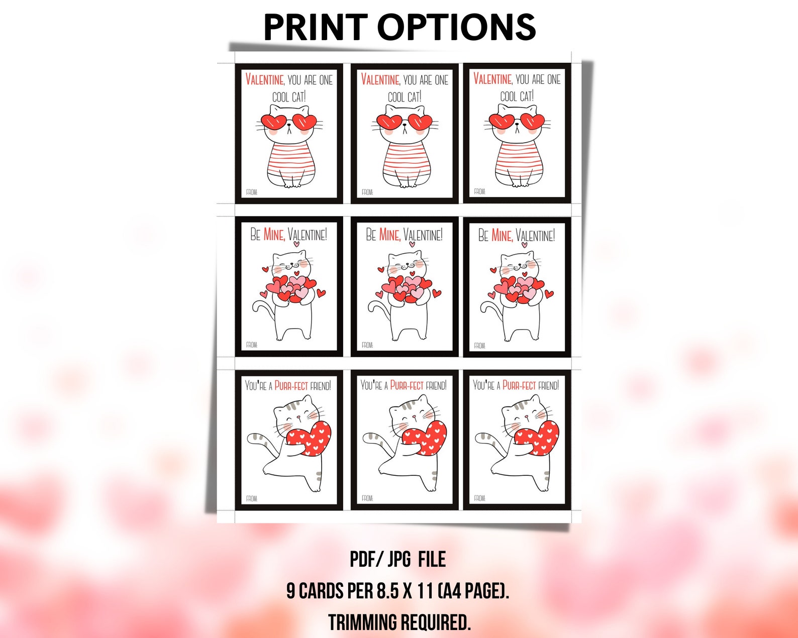 Cute Cat Valentine's Day Cards for Kids- Use for Classroom or Friends ...