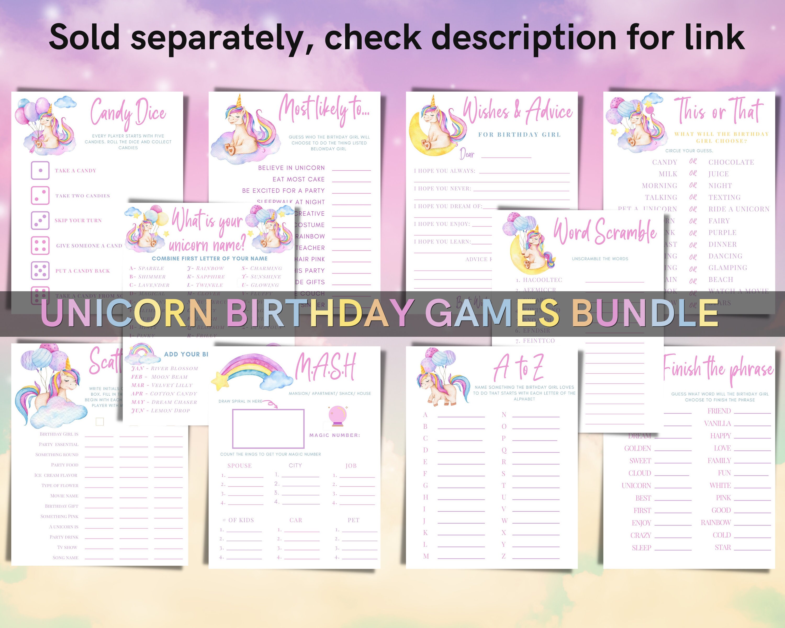 Unicorn Word Scramble Party Game for Girl Birthday/ Sleepover/ - Etsy