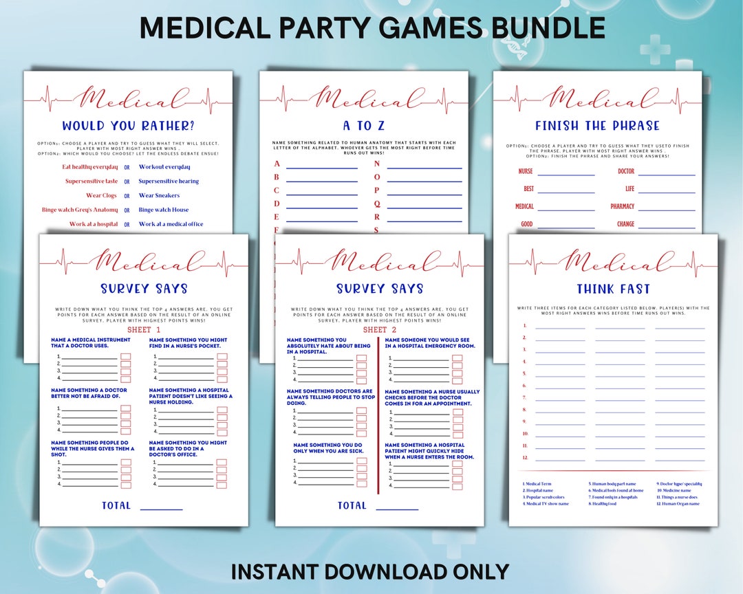 Medical Games Bundle for Nurse/ Doctor Party Activity Use for - Etsy