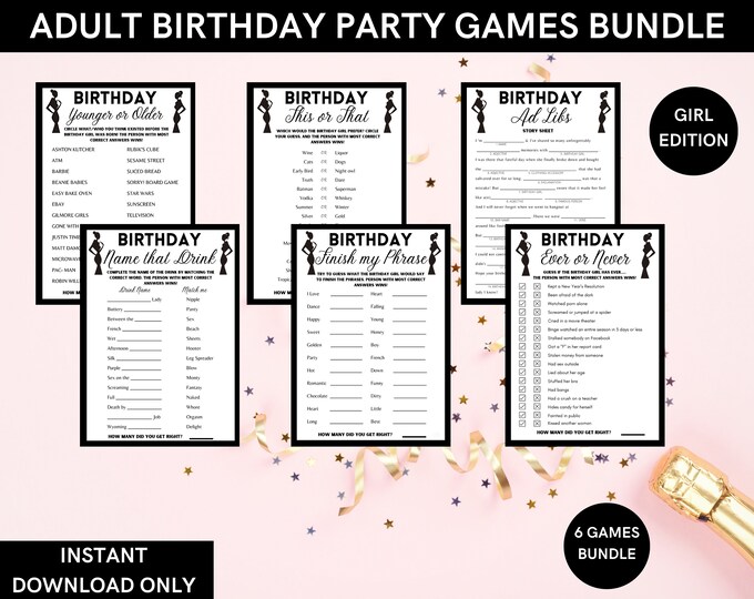 10 Printable Birthday Games for Her Bundle | Adult Birthday Games ...