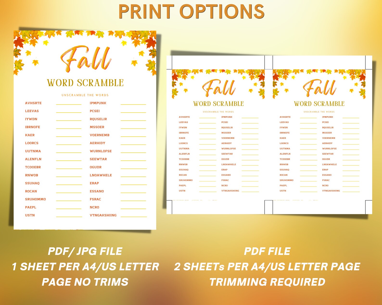 Fall/ Autumn Word Scramble Game for Kids Teens & Adults - Etsy