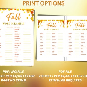 Fall/ Autumn Word Scramble Game for Kids, Teens & Adults Word Scramble ...