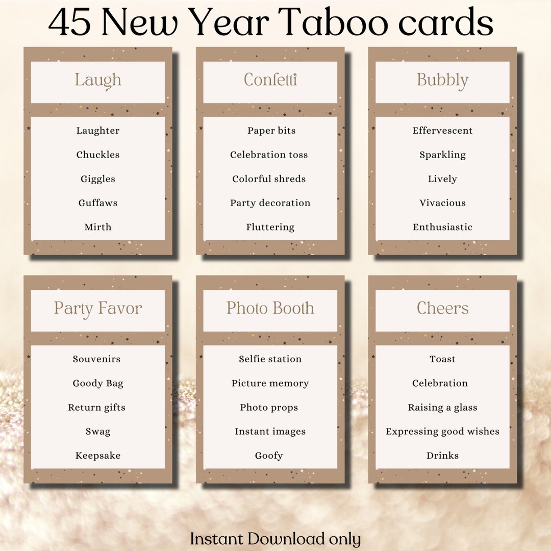 45 New Year Taboo Game Cards for Fun Family Activity New Year's Eve ...