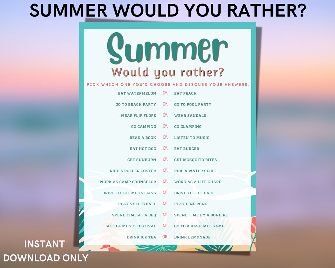 Summer Would You Rather Game Printable Use for Summer Beach - Etsy