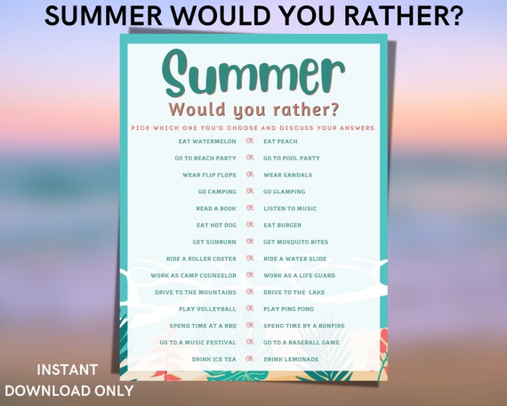 Summer Would You Rather Game Printable Use for Summer Beach - Etsy
