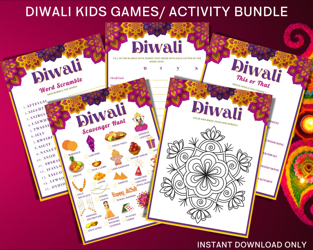 Diwali Kids Games Bundle Fun Desi Indian Holiday Activity Fun Games for ...
