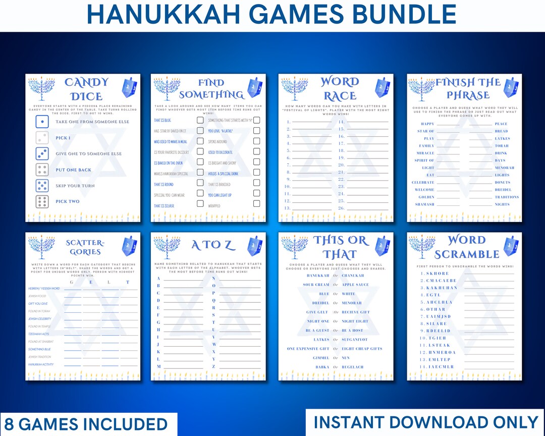 Hanukkah / Chanukah Games Bundle for a Fun Activity With Kids, Family ...