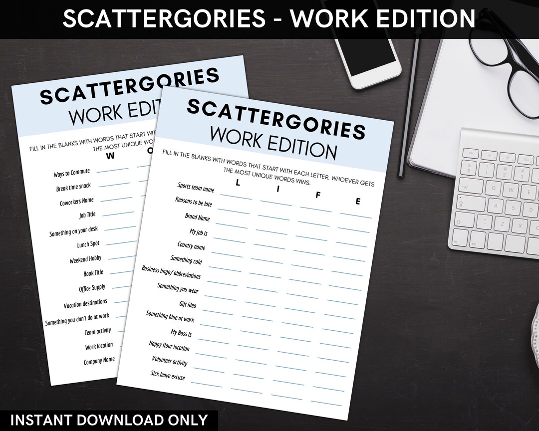 Scattergories Work Edition: Office Party Game (instant Download) - Etsy