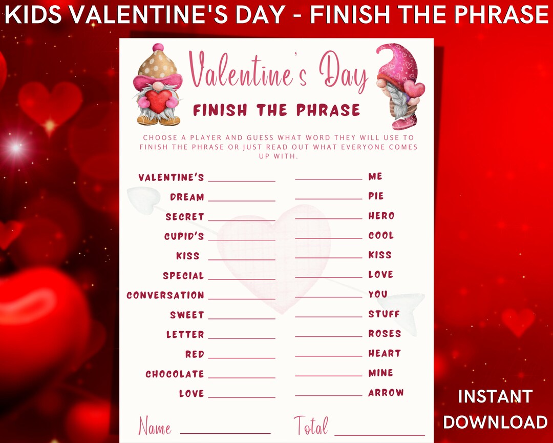Kids Valentine's Day Finish the Phrase Game (instant Download) - Etsy