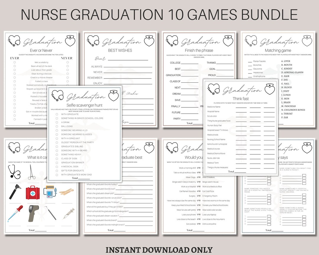 Nurse Graduation Games Bundle for Fun Party Activity - RN, BSN, LPN or ...
