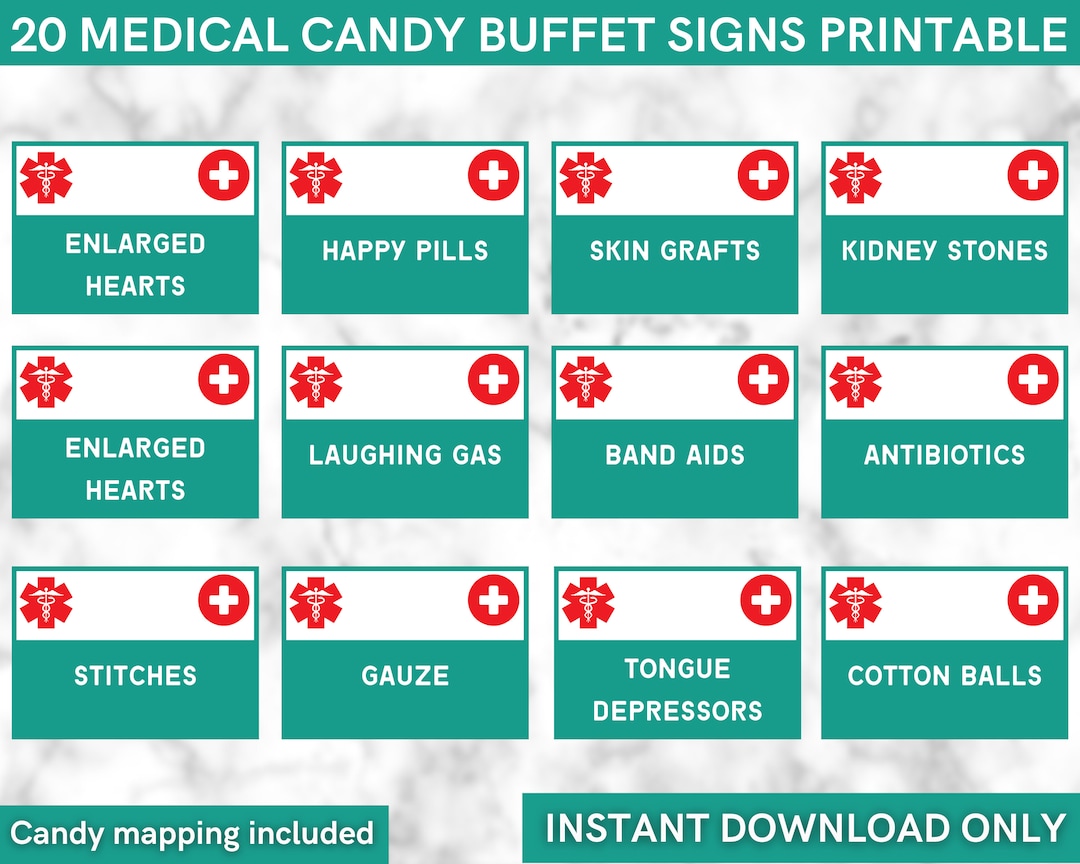 Medical Candy Buffet Signs: Doctor Nurse Party Decor (digital Download ...