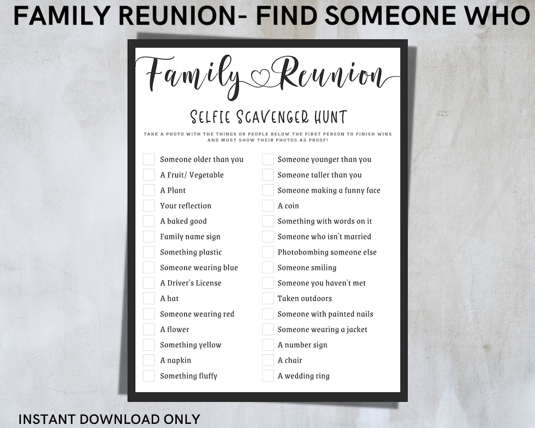 Family Reunion Selfie Scavenger Hunt Game (A4 Printable) - Etsy Australia