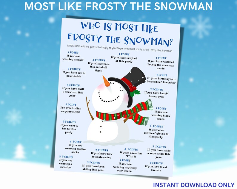 Frosty the Snowman Game: Christmas Icebreaker Activity (instant ...