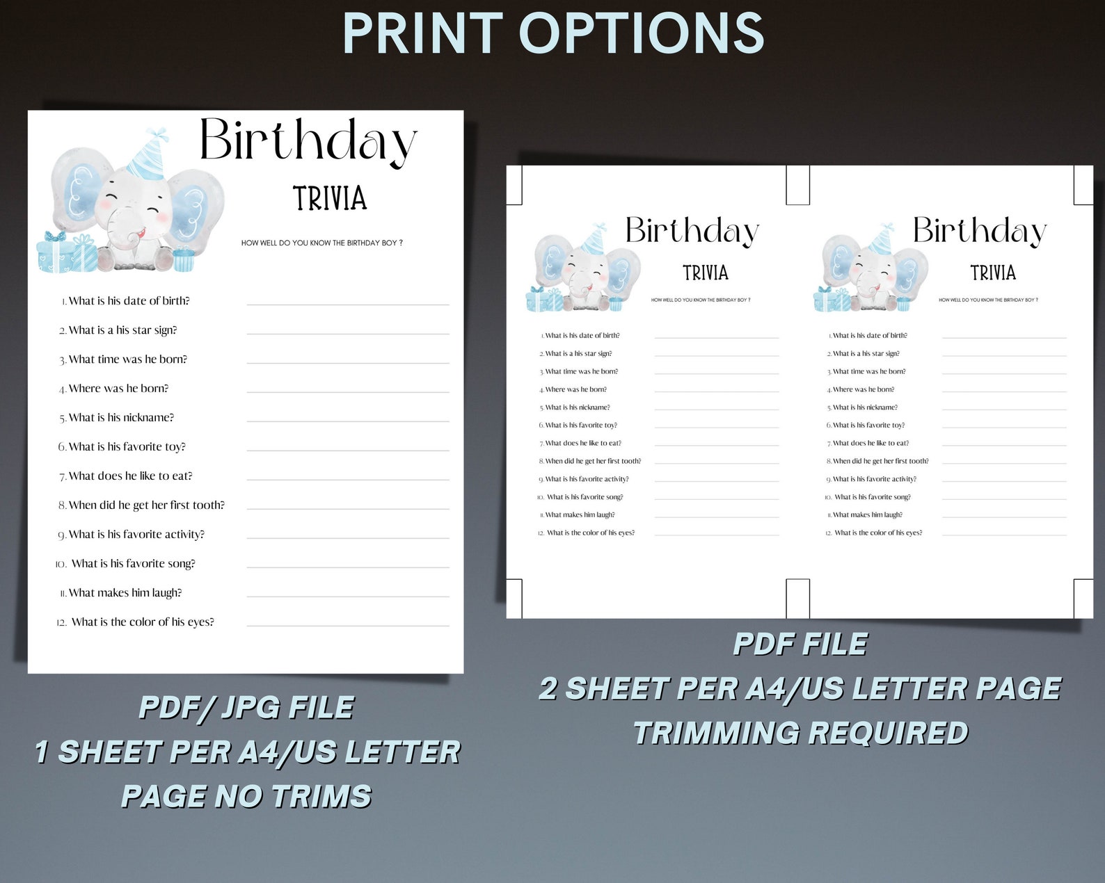 Boy First Birthday Trivia Game Printable Fun Game for Kids - Etsy