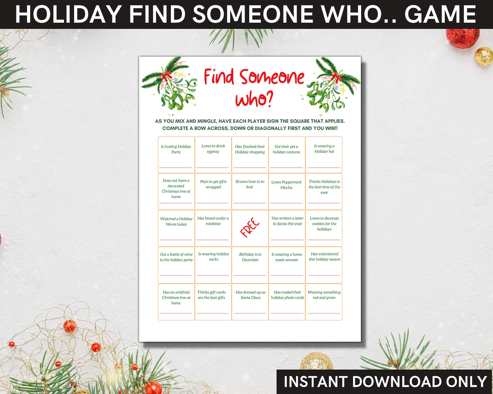 Holiday Find Someone Who.. Icebreaker Game for Christmas/ - Etsy