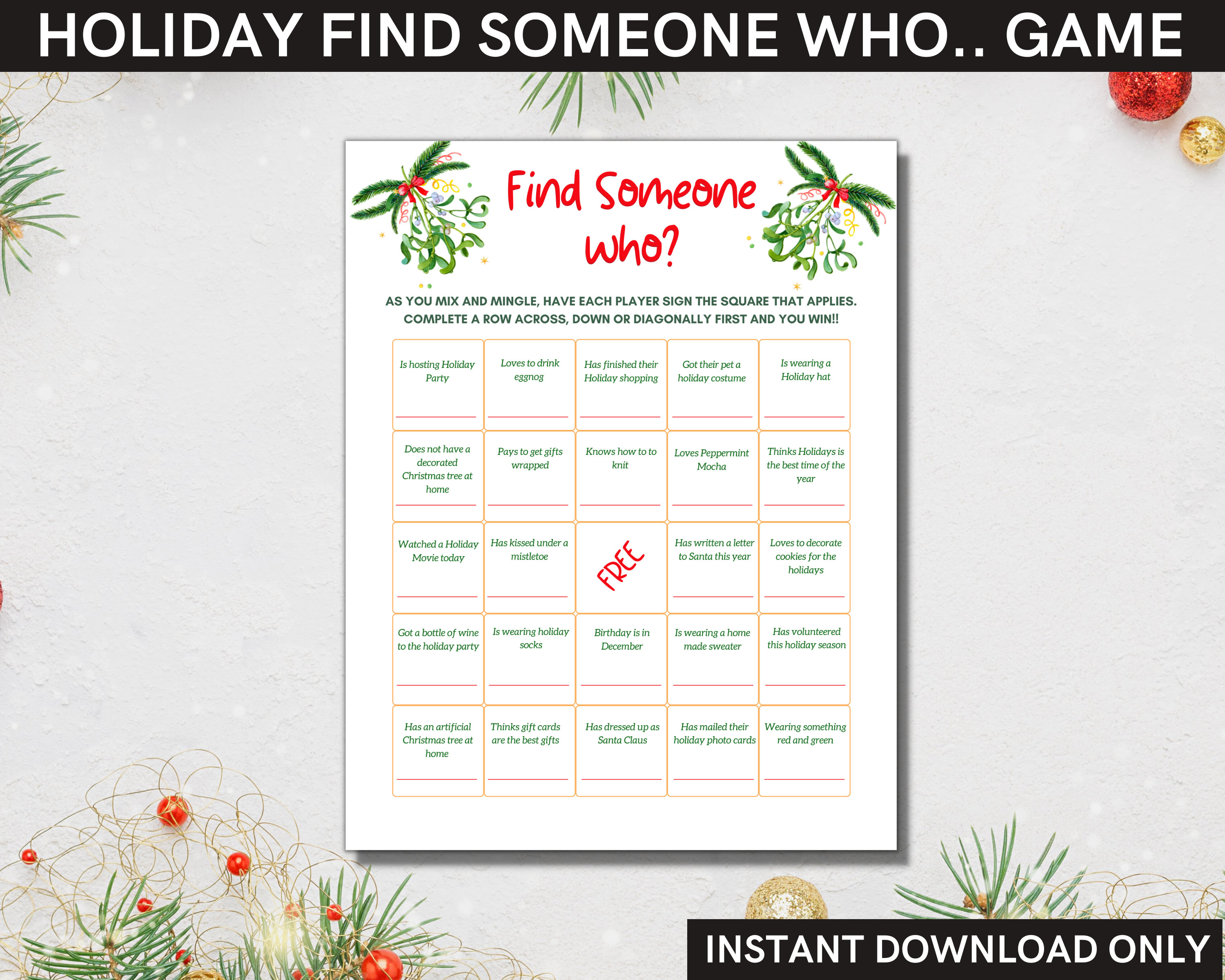Holiday Find Someone Who.. Icebreaker Game for Christmas/ - Etsy