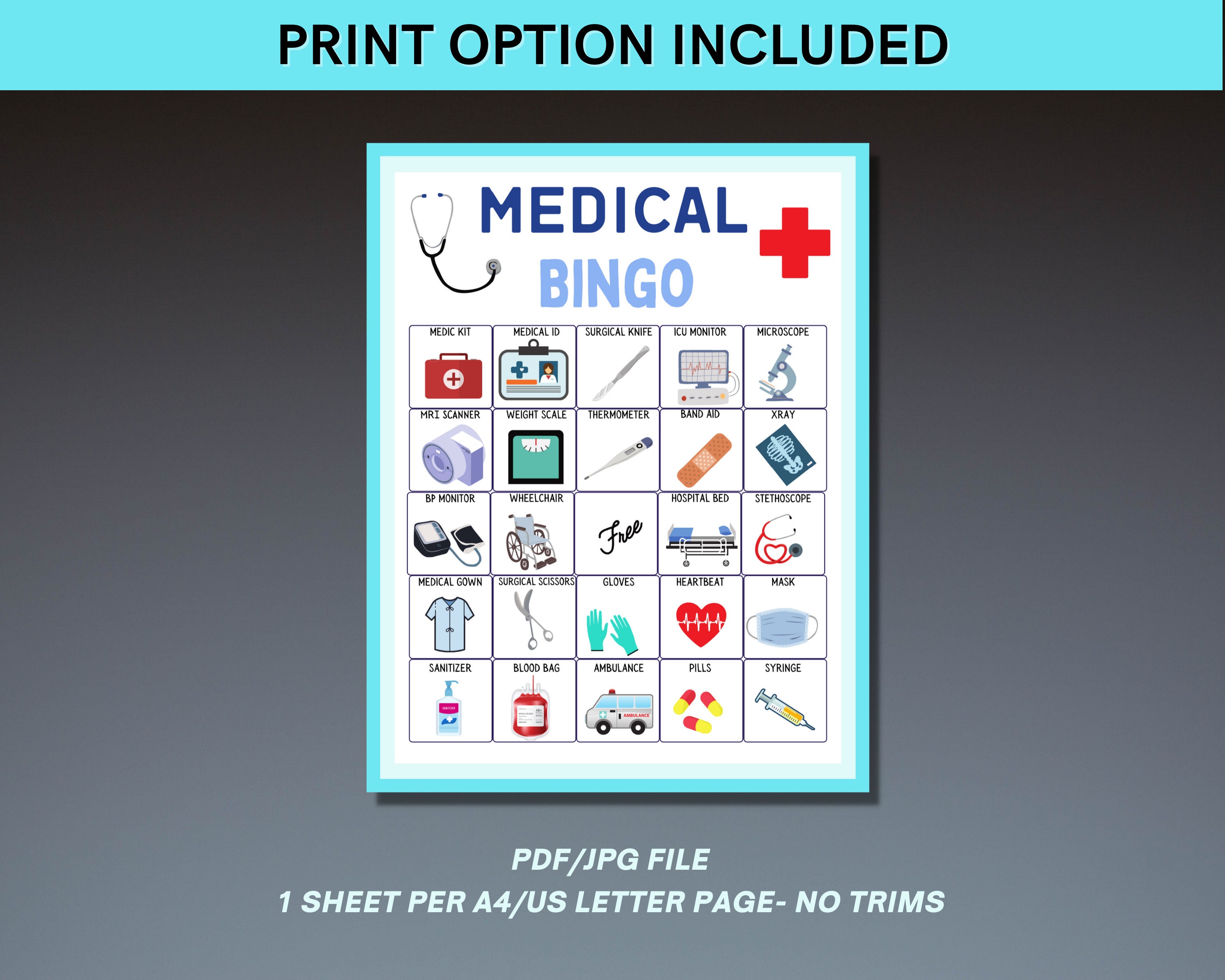 Medical Bingo Game: 30 Printable Cards for Doctor/nurse Party (instant ...