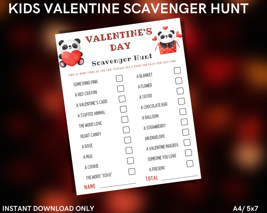 Kids Panda Valentine's Day Scavenger Hunt for Home/ Classroom Party Fun ...