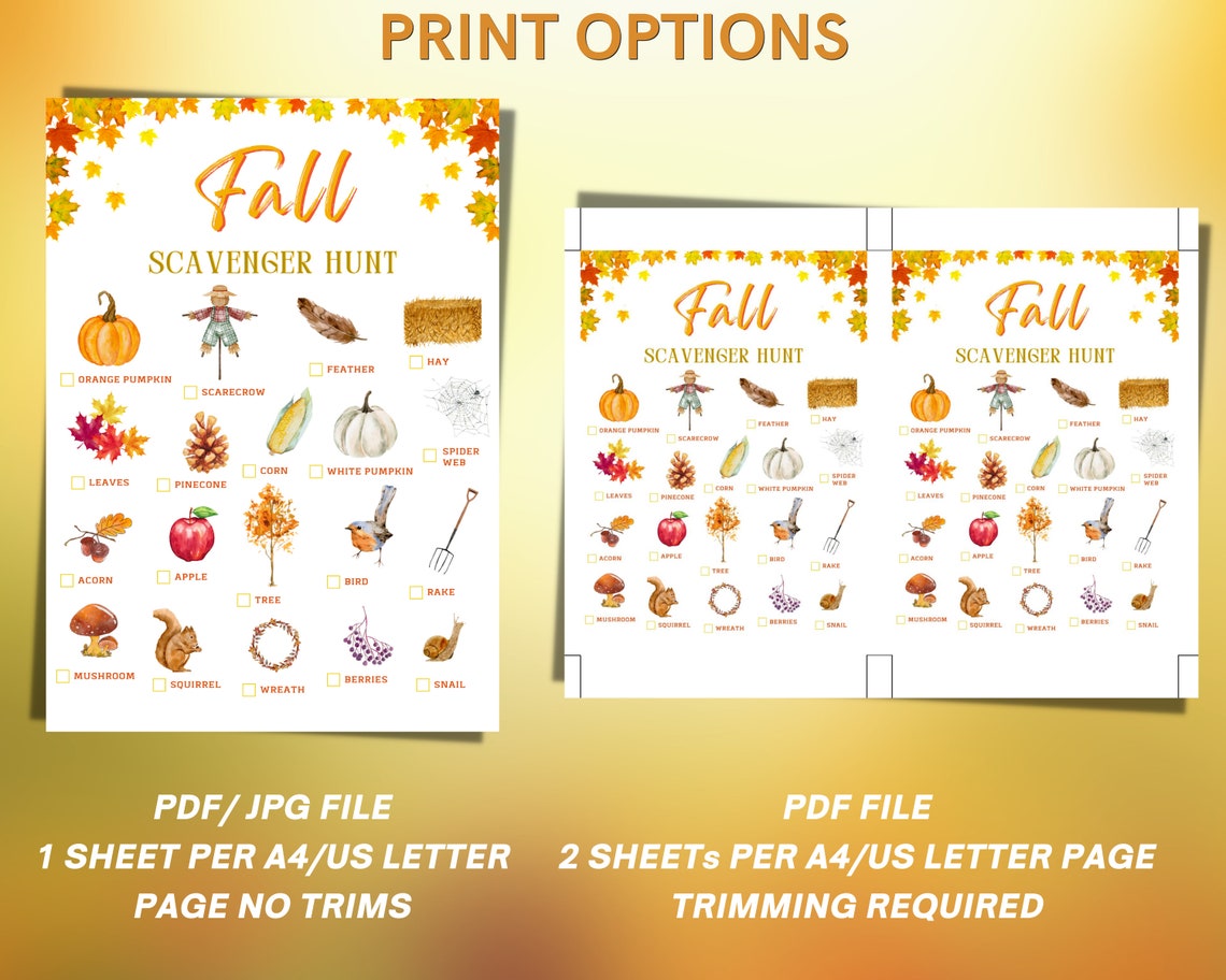 Fall/ Autumn Scavenger Hunt Game for Kids Teens & Adults - Etsy
