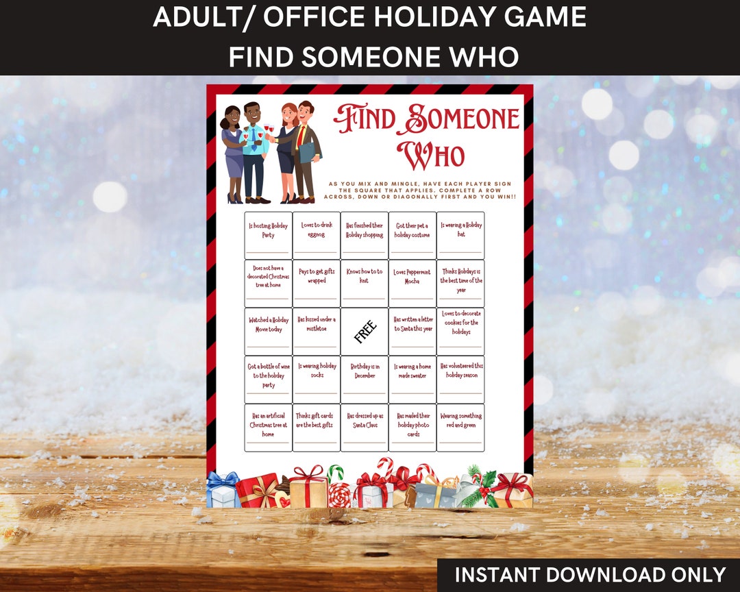 Adult/ Office Holiday Find Someone Who Party Game for Christmas ...