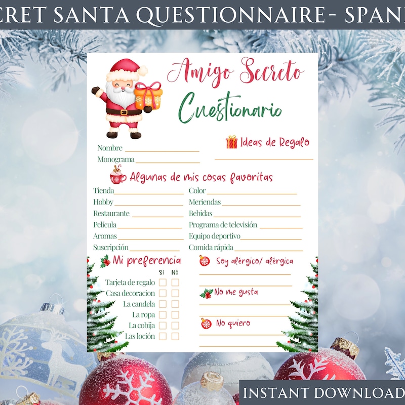 Secret Santa Printable in Spanish - Etsy