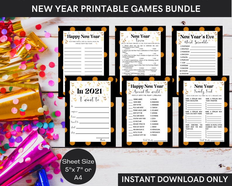 New Year Printable Games Bundle for a Fun Holiday Party Game/ | Etsy