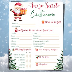 Secret Santa Questionnaire (spanish Version) for Work or Family Holiday ...
