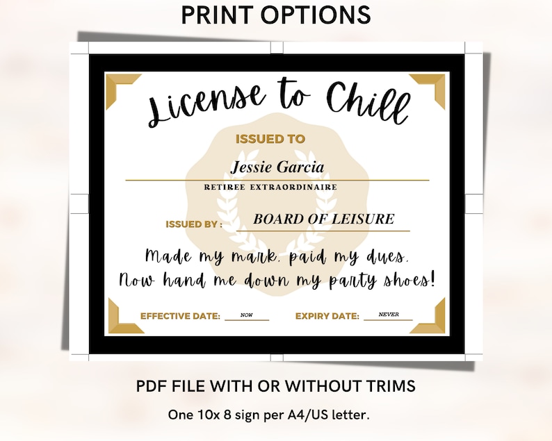 License to Chill Retirement Printable Gift for Retiree Use - Etsy