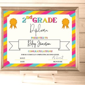 Rainbow 2nd Grade Diploma Printable: Editable Graduation Certificate ...