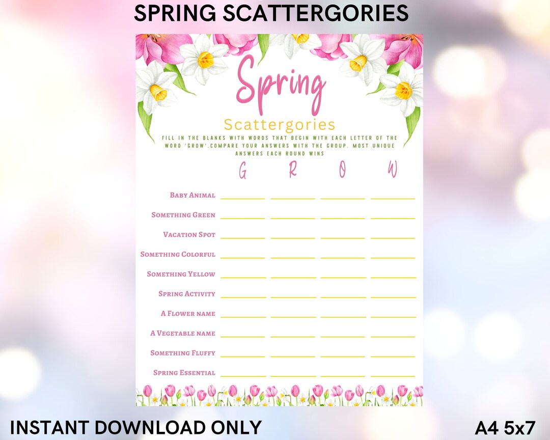 Spring Scattergories Game for Kids Teens & Adults Use for - Etsy UK
