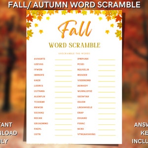 Fall/ Autumn Word Scramble Game for Kids, Teens & Adults Word Scramble ...