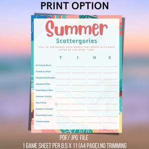 Summer Scattergories Game Printable Use for Summer Beach | Etsy