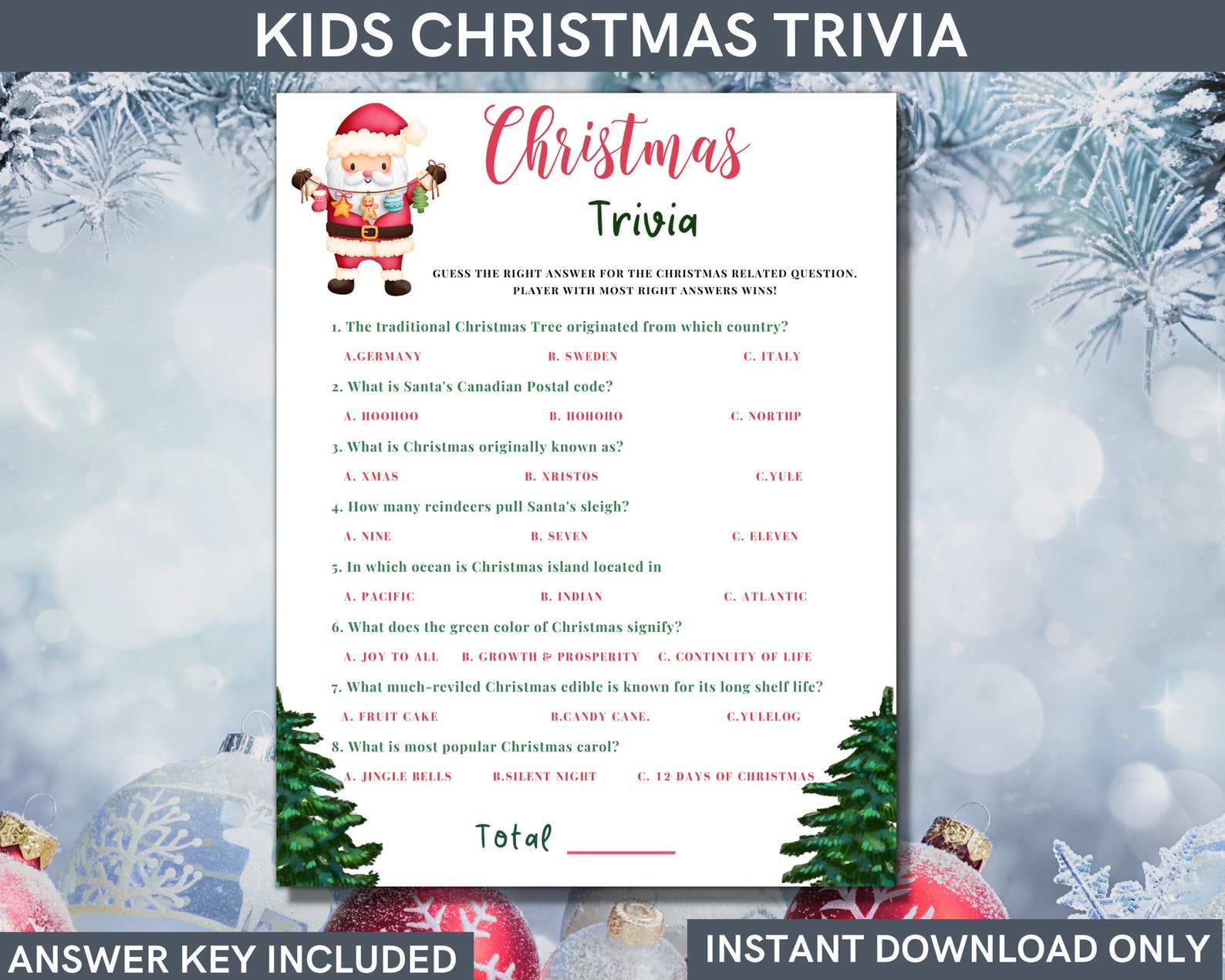 Kids Christmas Trivia Game Printable Use for Holiday Fun at - Etsy