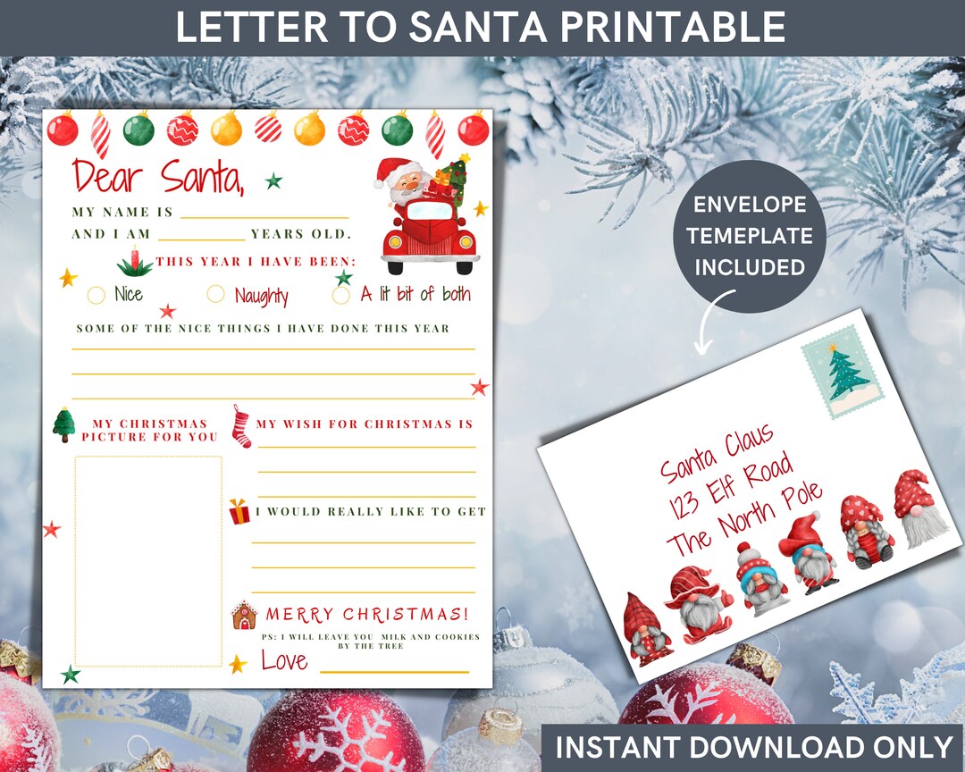 Letter to Santa Printable: Kids Christmas Activity With Envelope ...