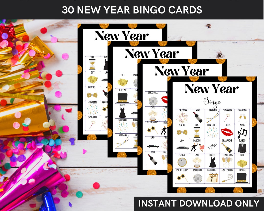 New Year Party Bingo Game Sheets for Fun Holiday Activity With Family ...