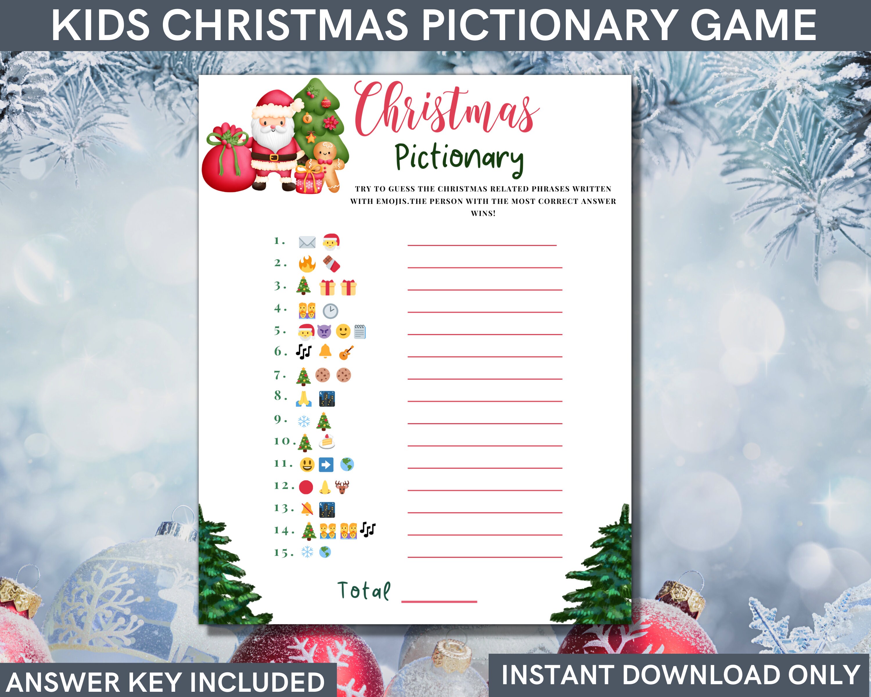 Kids Christmas Pictionary Game Printable - Use for Holiday Fun at Home ...