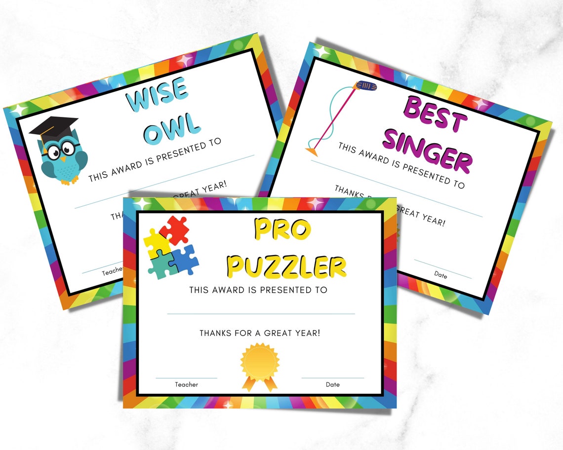 End of School Year Awards Printable for Last Day of Class 50 - Etsy