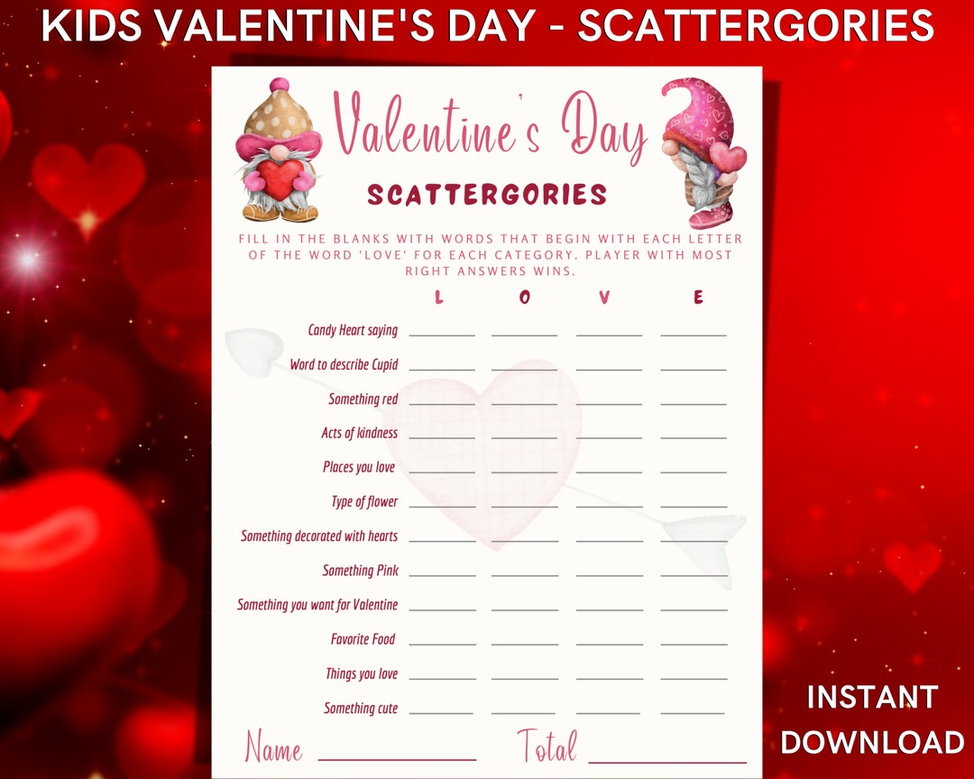 Kids Valentine's Day Scattergories Game for Home/ - Etsy